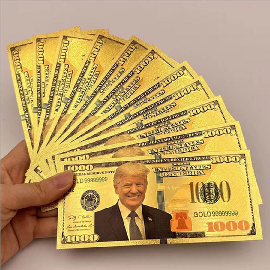 Set of 10 Golden 2024 Trump $1000 Banknotes – US President Edition