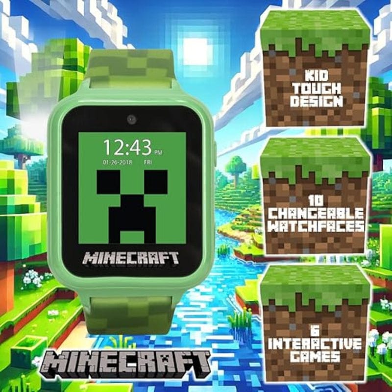 Minecraft LED Smartwatch with 10 Creeper and Mob Watch Faces, Step Cou