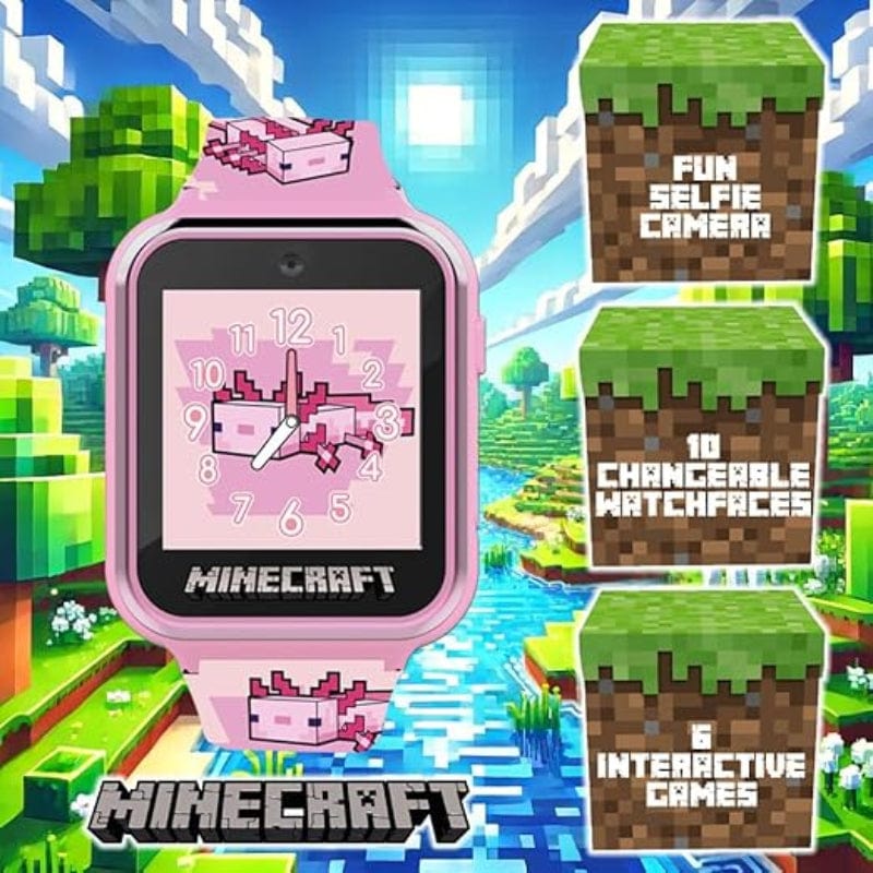 Minecraft Smartwatch – Pink Axolotl Design, 10 Watch Faces, Step Count