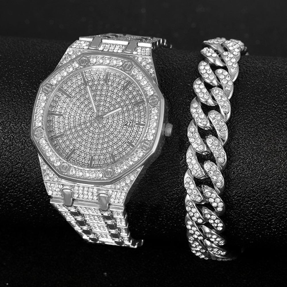 2024 Iced Out-Watch & Bracelet - Watch Cuban Chain - Hip Hop Watches