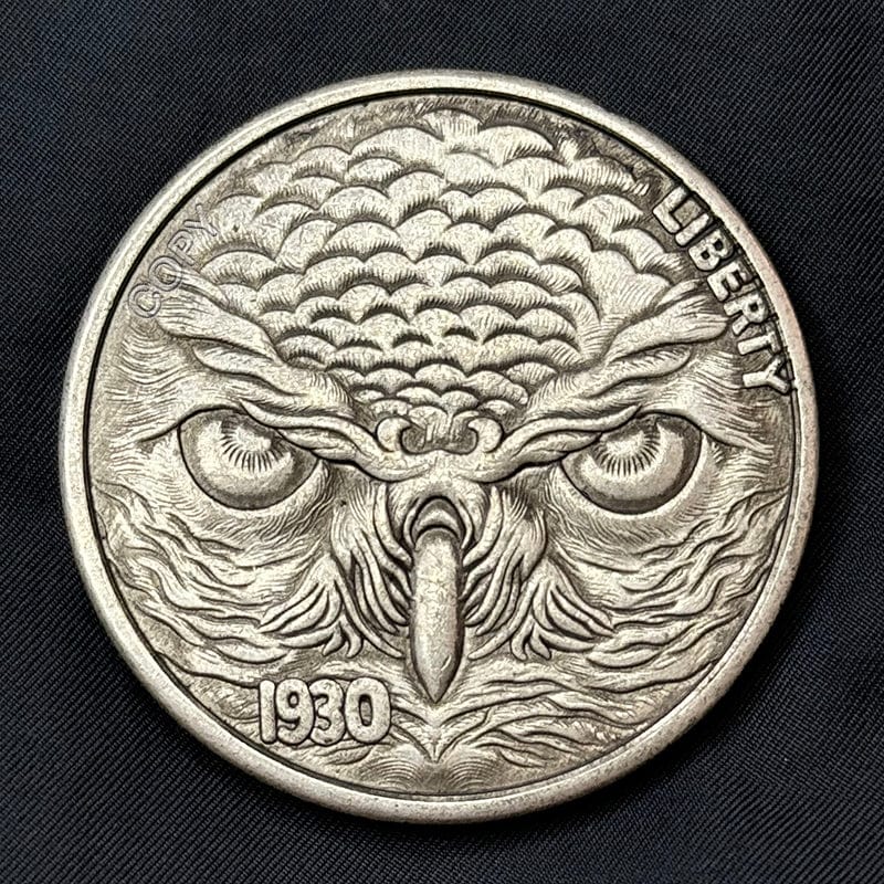 USA 1930 Owl Stray Coin, Animal Antique Hobo Old Silver - Collectible